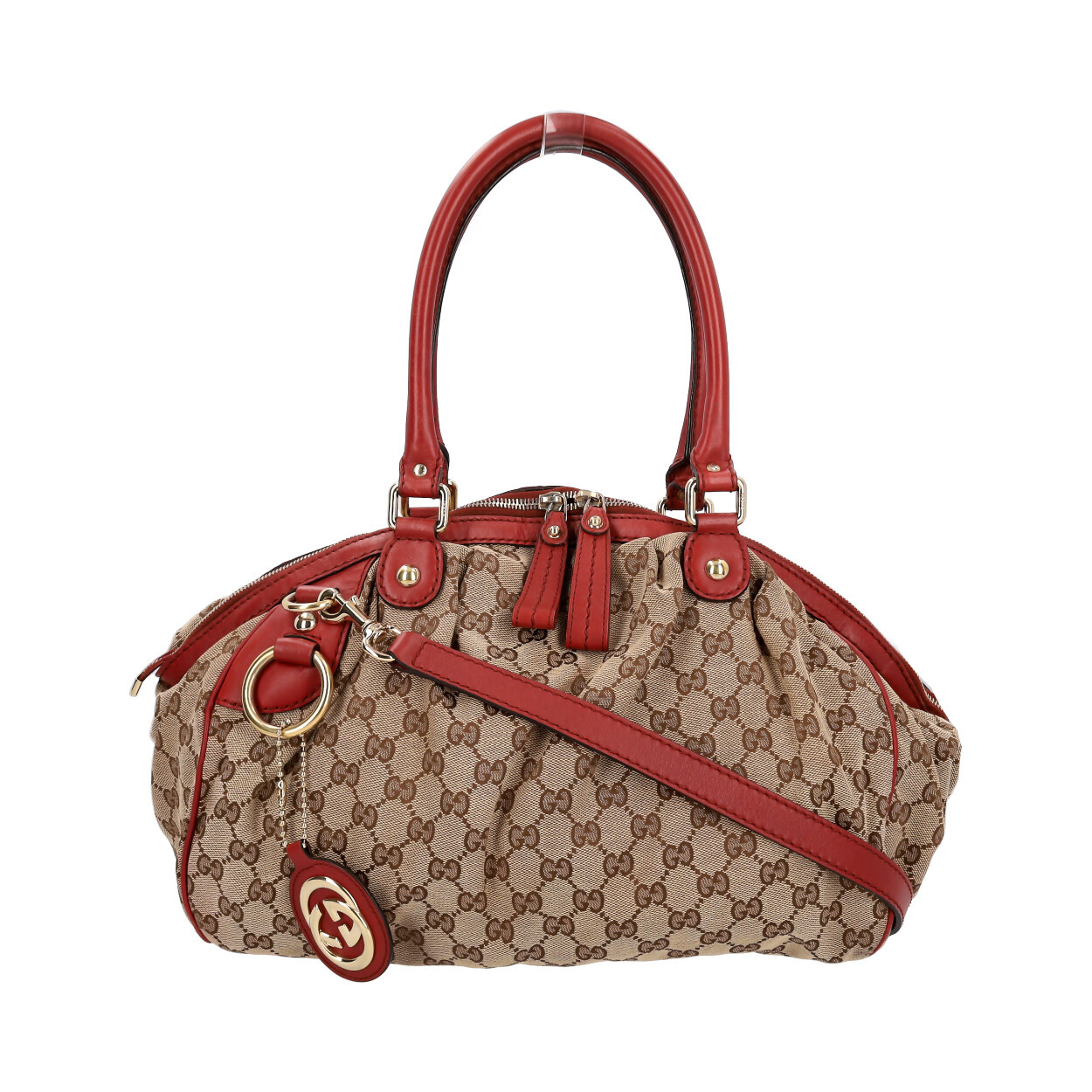 GUCCI Sukey Medium Shoulder Bag Beige/Red | Luxity