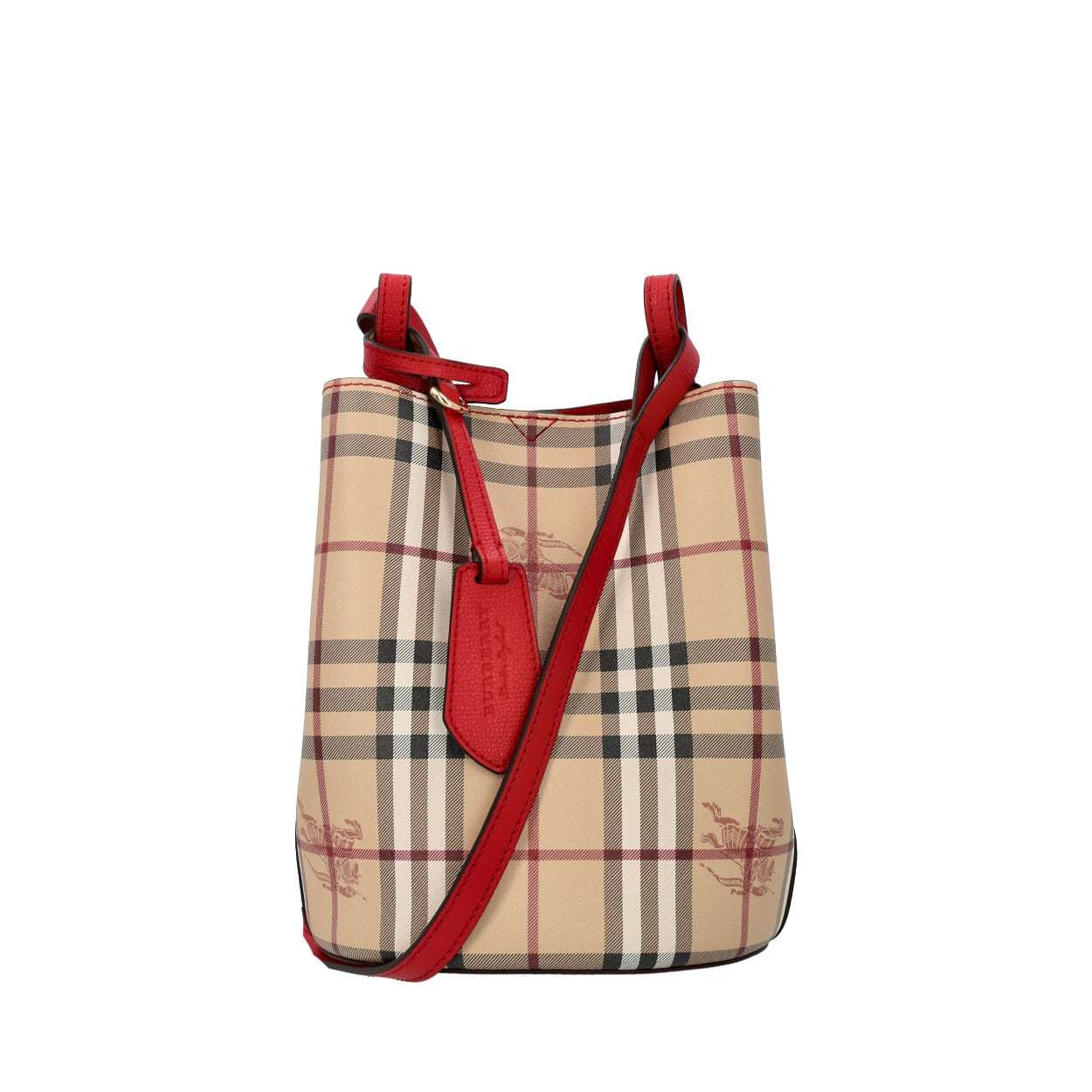 BURBERRY Haymarket Check Lorne Bucket Bag Poppy Red | Luxity