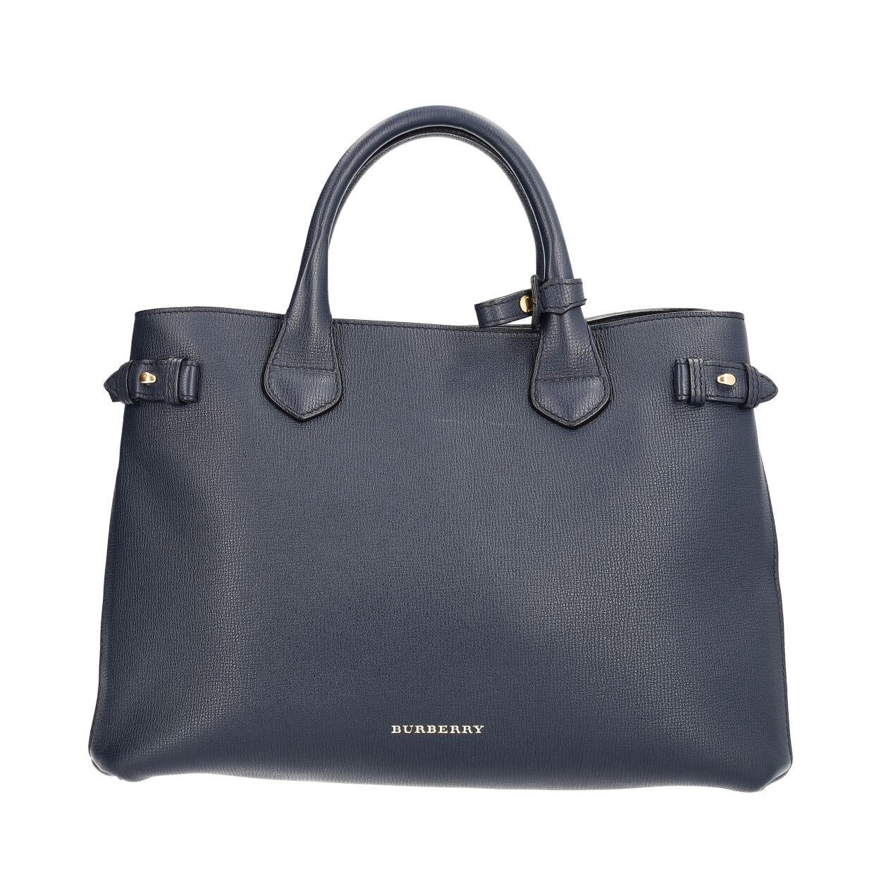 BURBERRY Leather House Check Banner Tote Blue | Luxity