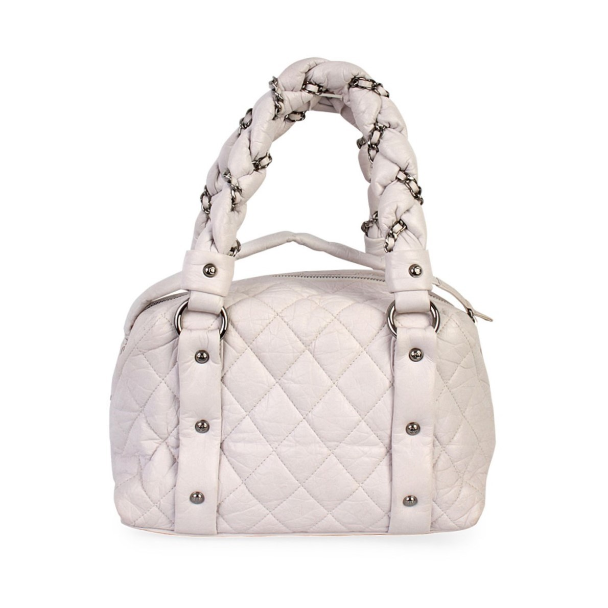 CHANEL Leather Small Lady Braid Bowler White | Luxity