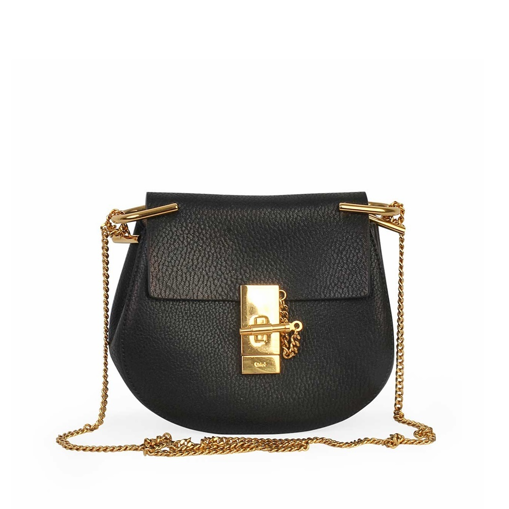 CHLOE Pebbled Leather Mini Drew Bag Black | Luxity