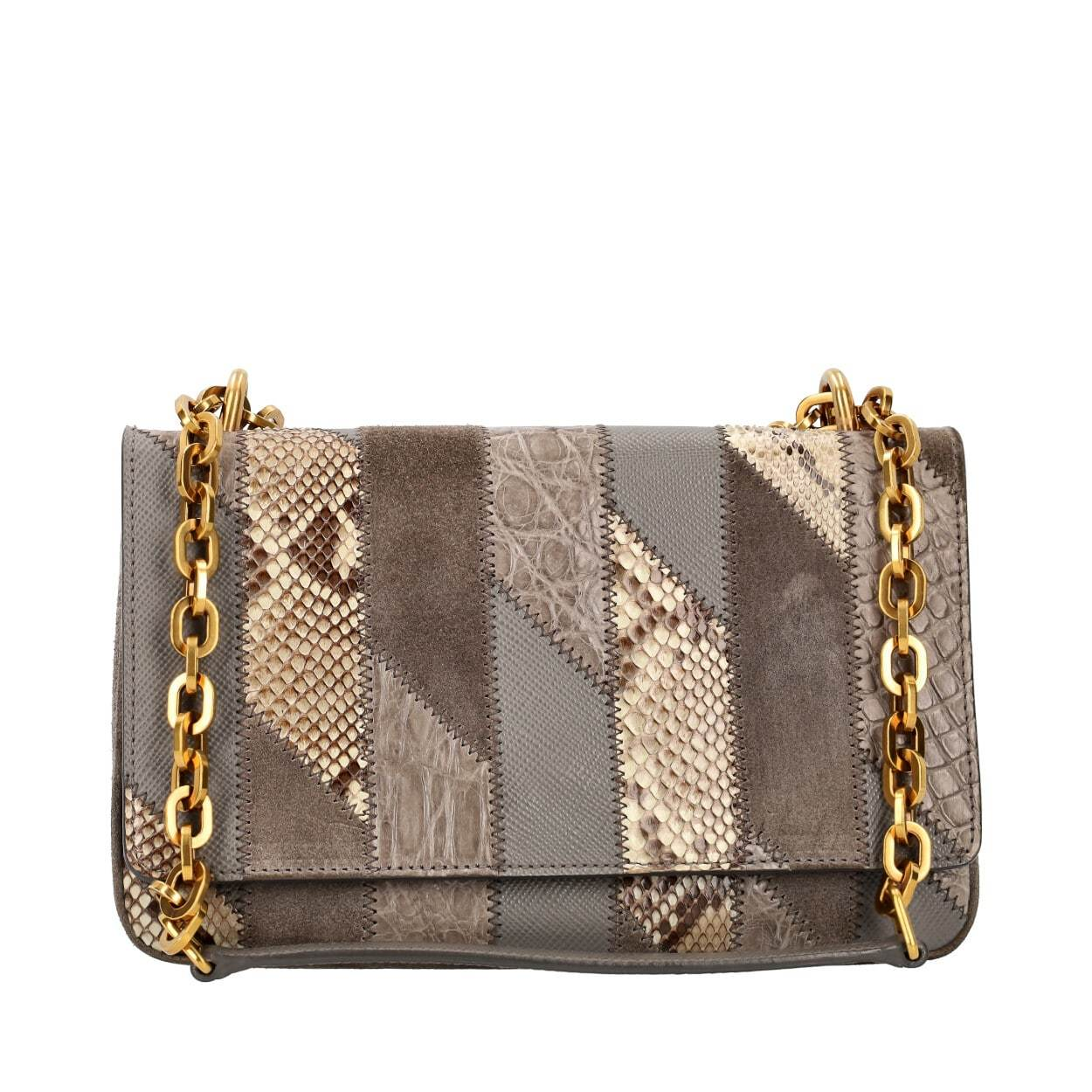 PRADA Croc/Python Patchwork Flap Bag Grey | Luxity
