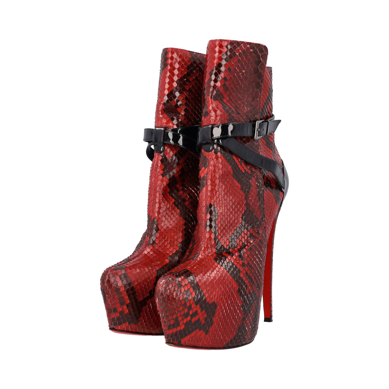 CHRISTIAN LOUBOUTIN Python Platform Equestria Boots Red | Luxity