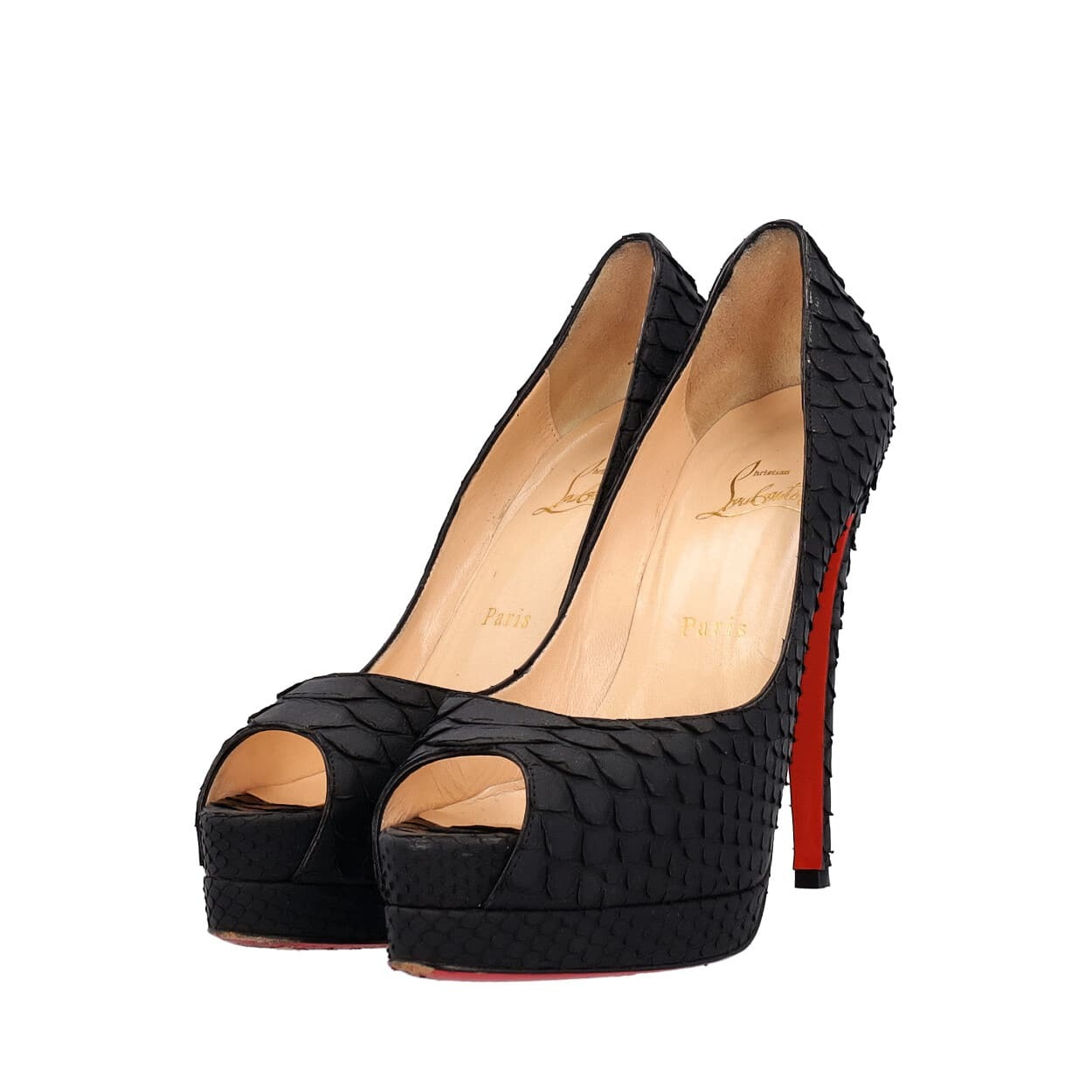CHRISTIAN LOUBOUTIN Python Open Toe Pumps Black | Luxity