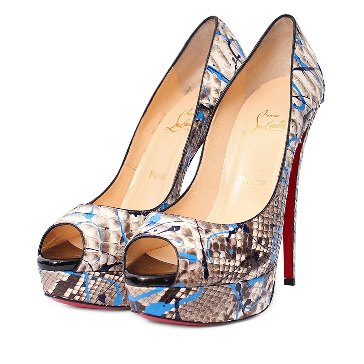 CHRISTIAN LOUBOUTIN Python Lady Peep Toe Pumps Black/Blue | Luxity