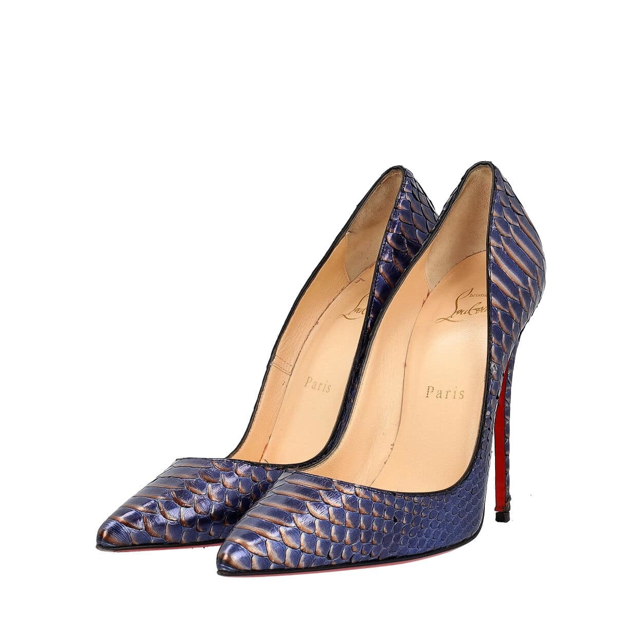 CHRISTIAN LOUBOUTIN Python So Kate Pumps Metallic Blue | Luxity