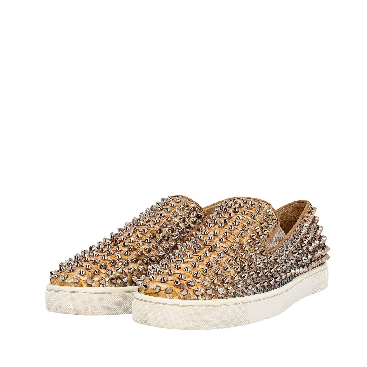 CHRISTIAN LOUBOUTIN Python Spikes Roller Boat Slip-On Sneakers Beige ...