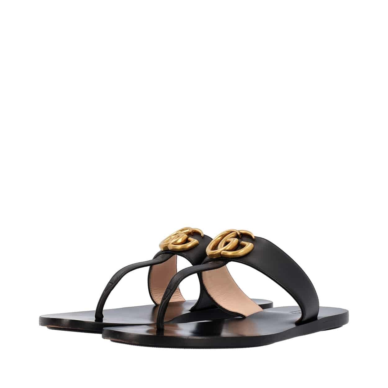 GUCCI Leather GG Sandals Black | Luxity