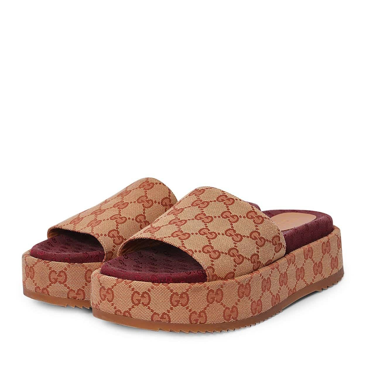 GUCCI Platform Slides Burgundy/Beige | Luxity