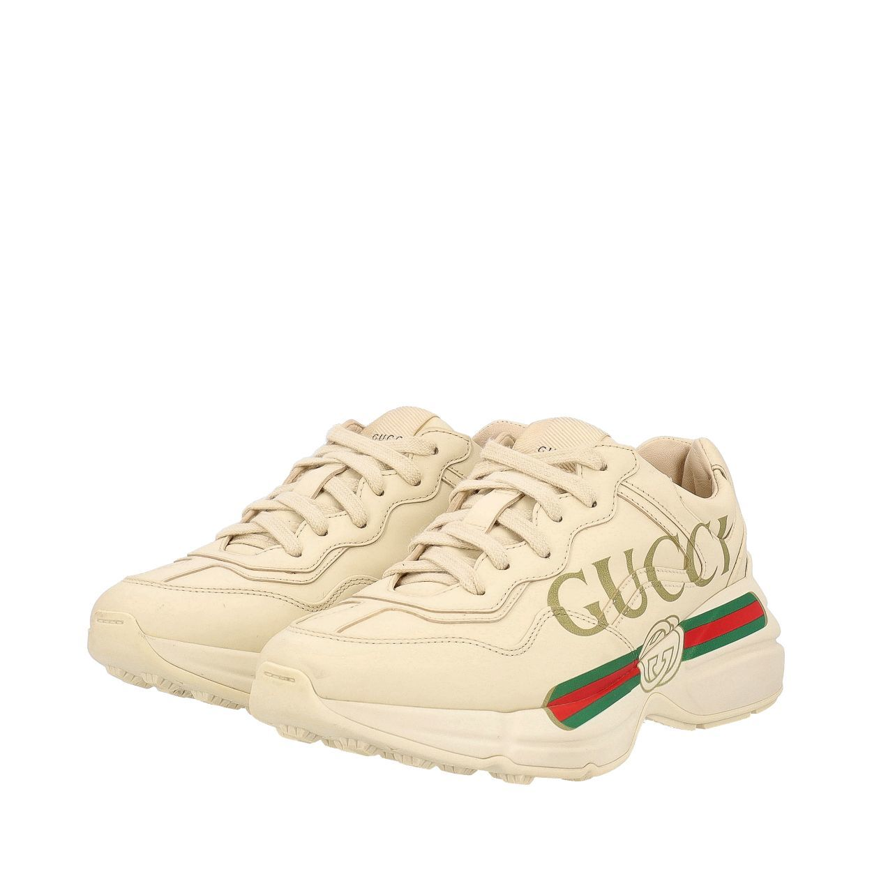 GUCCI Leather Rhyton Logo Sneakers Ivory | Luxity