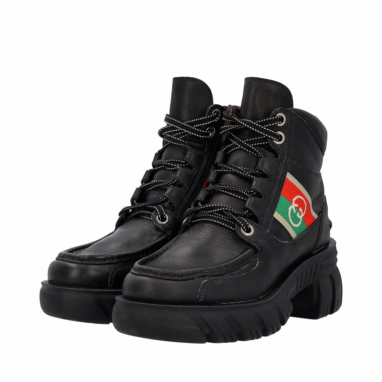 GUCCI Leather Interlocking G Combat Boots Black | Luxity