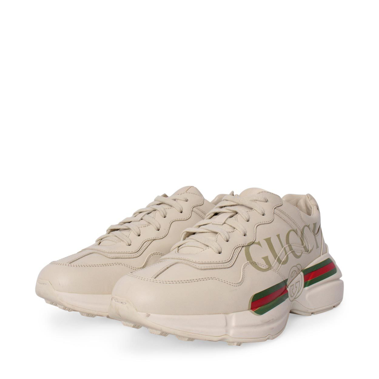 GUCCI Leather Rhyton Logo Sneakers Ivory | Luxity