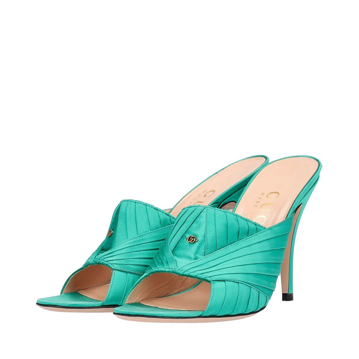 GUCCI Satin GG Slide Sandals Green | Luxity