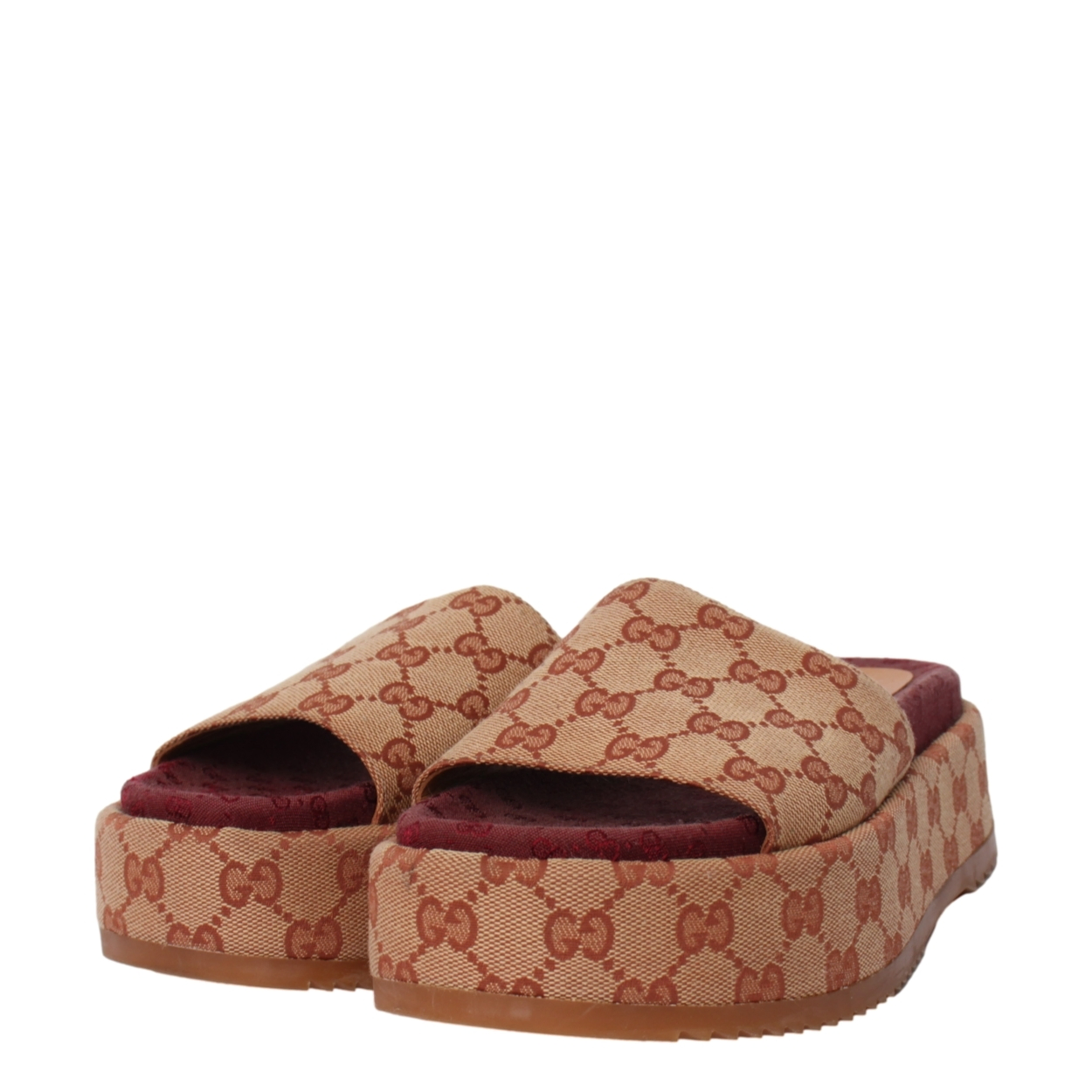 GUCCI Canvas GG platform Slides Beige/Burgundy | Luxity