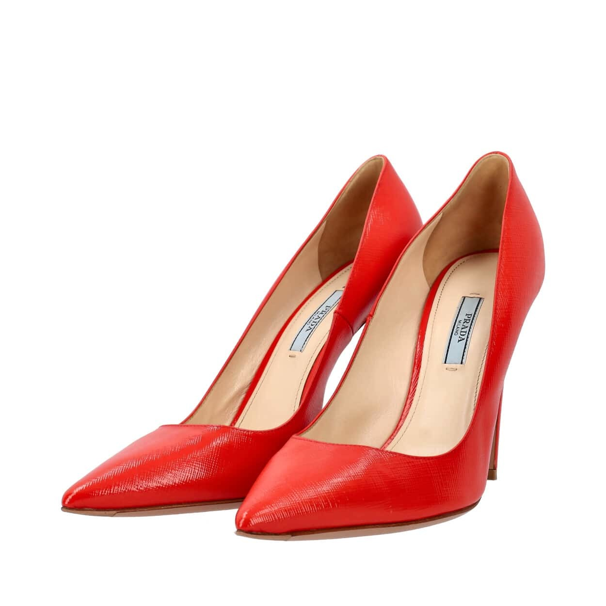 PRADA Saffiano Pointed Toe Pumps Red | Luxity