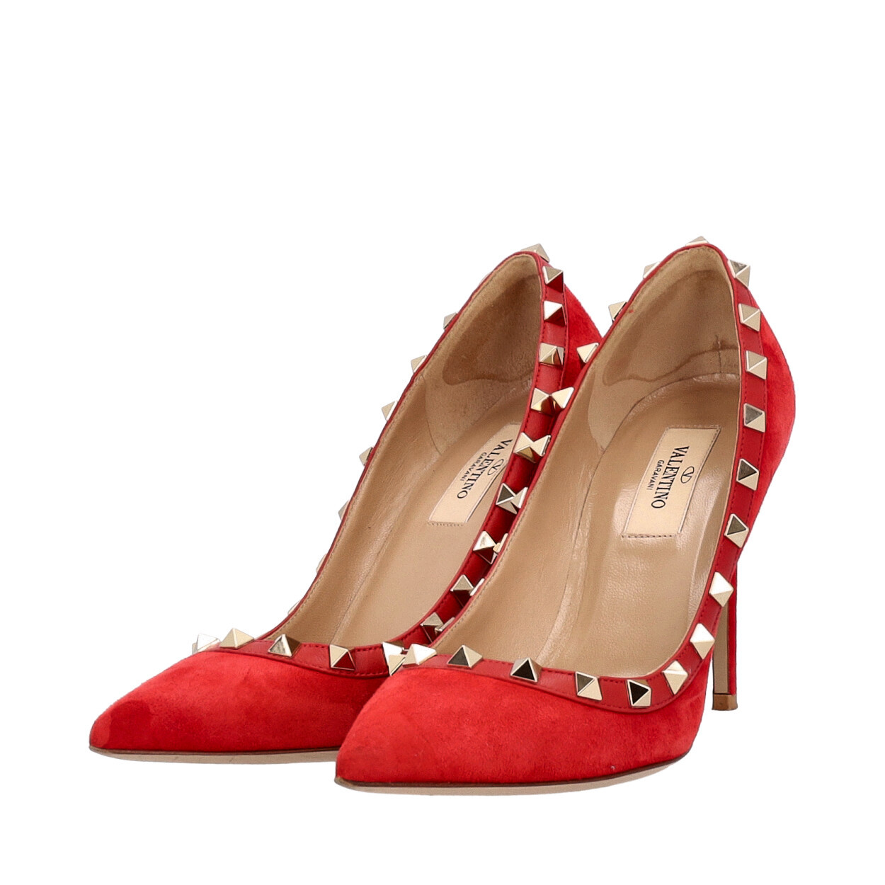 VALENTINO Suede Rockstud Pumps Red | Luxity