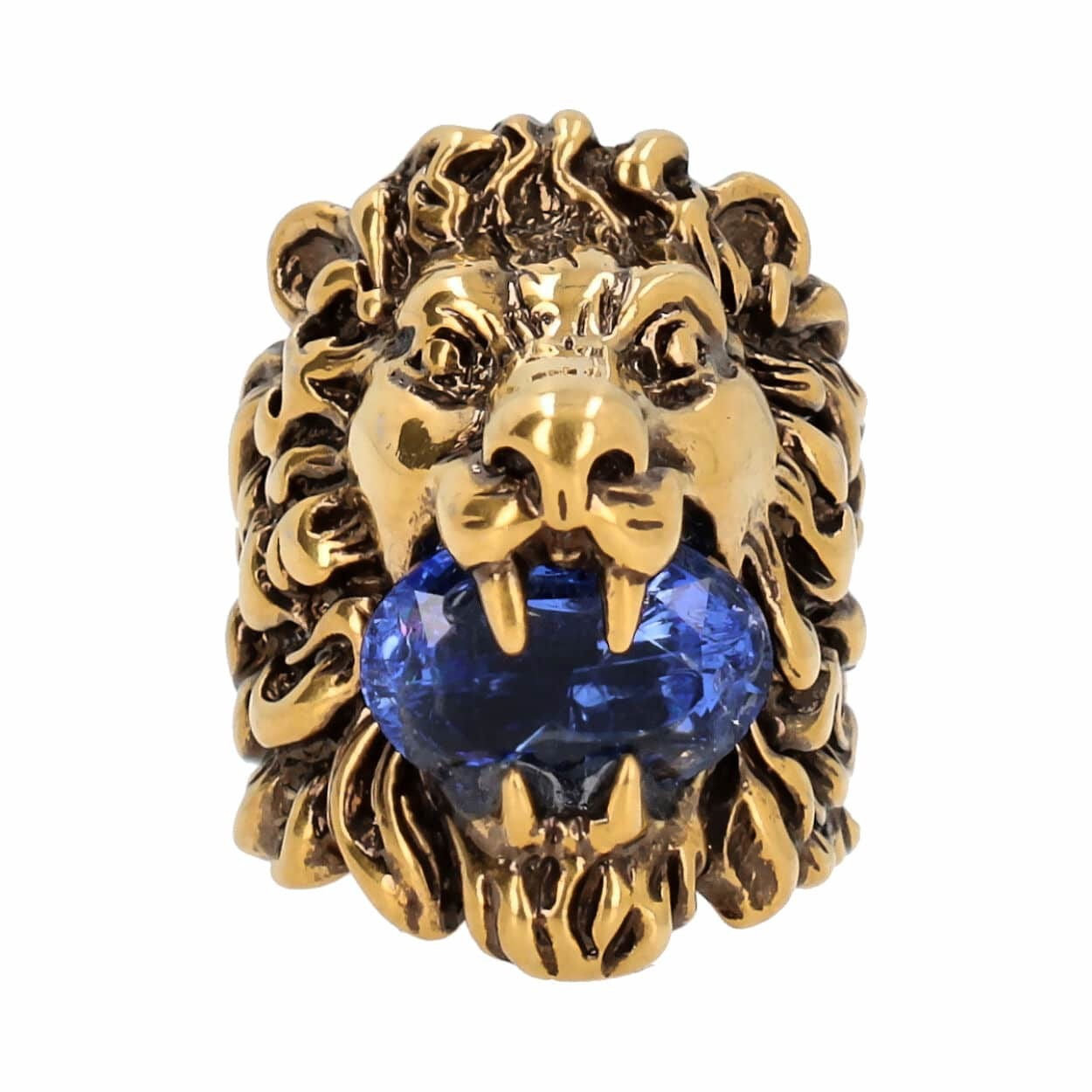 GUCCI Lion Head Crystal Ring Aged Gold Tone | Luxity