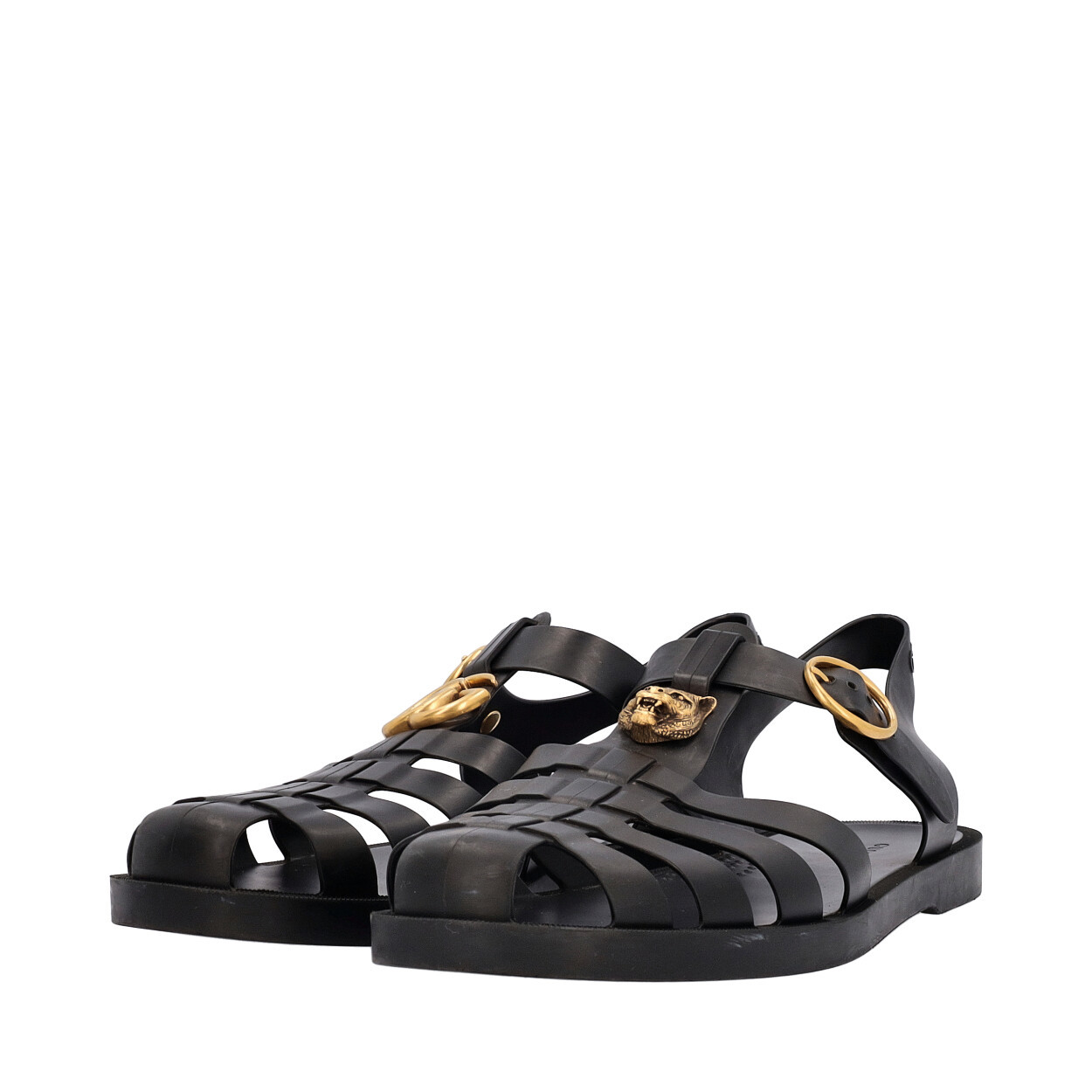 GUCCI Rubber Buckle Strap Sandals Black | Luxity