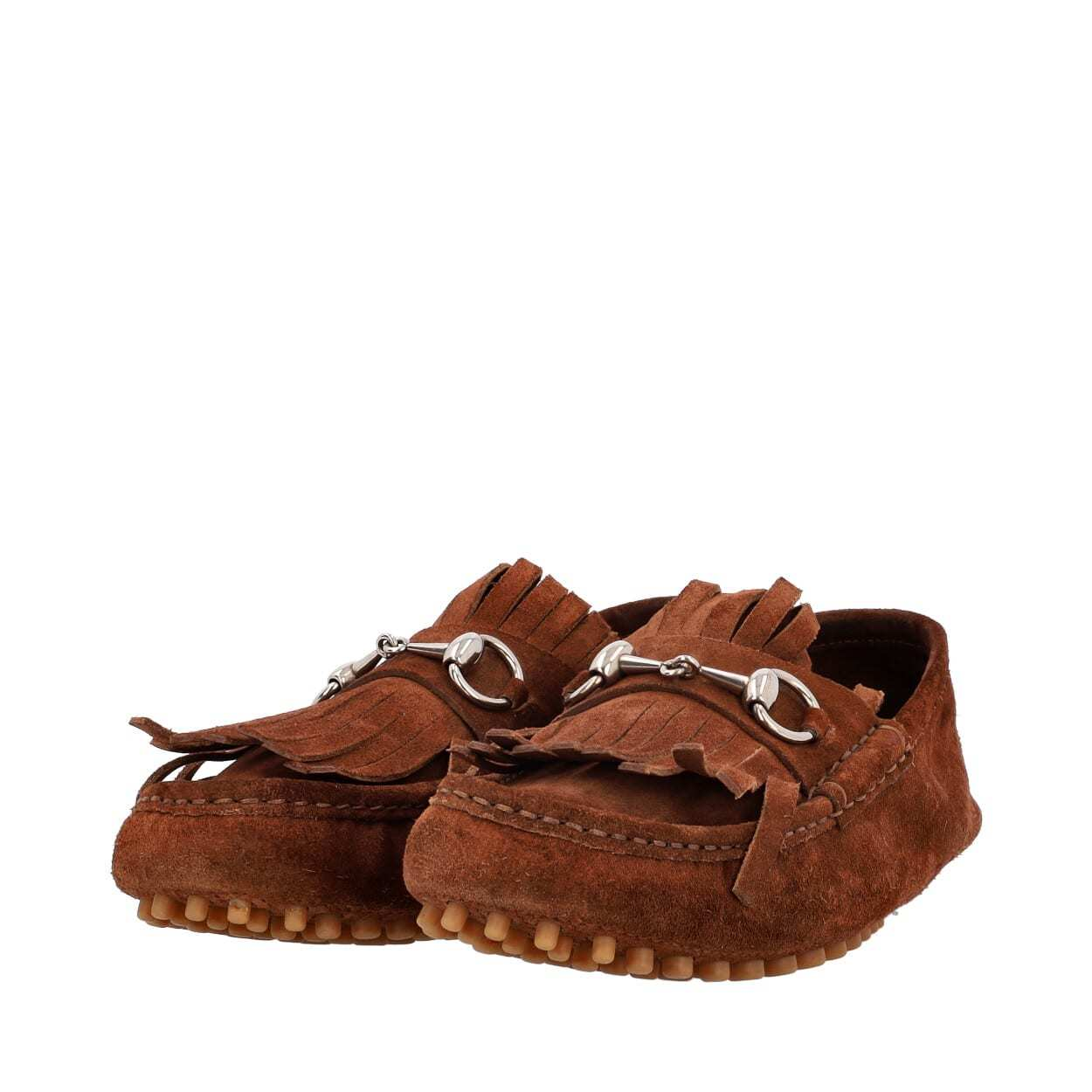 GUCCI Suede Horsebit Fringe Loafers Brown | Luxity