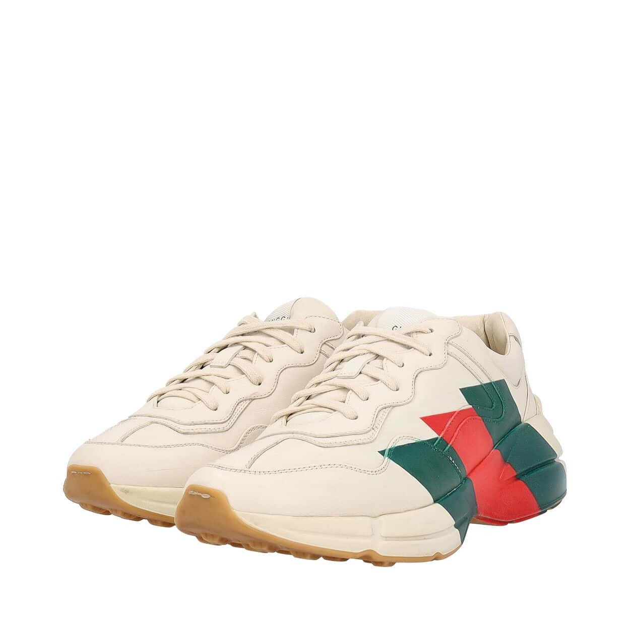 GUCCI Leather Web Rhyton Sneakers Ivory | Luxity