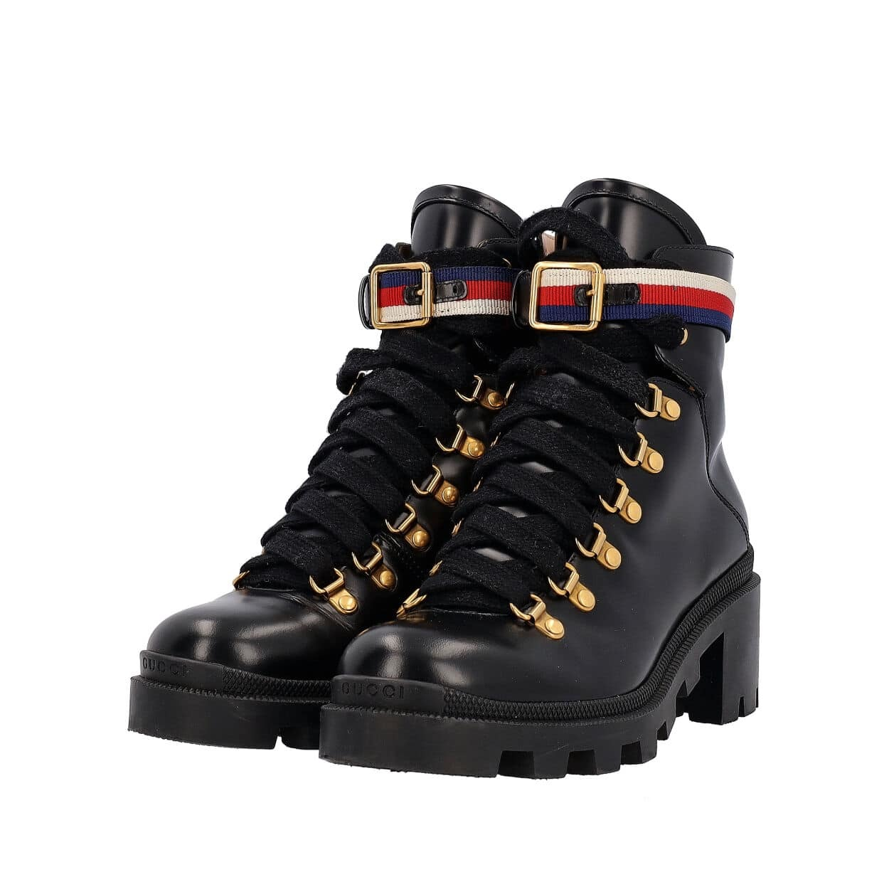 GUCCI Leather Sylvie Combat Ankle Boots Black | Luxity