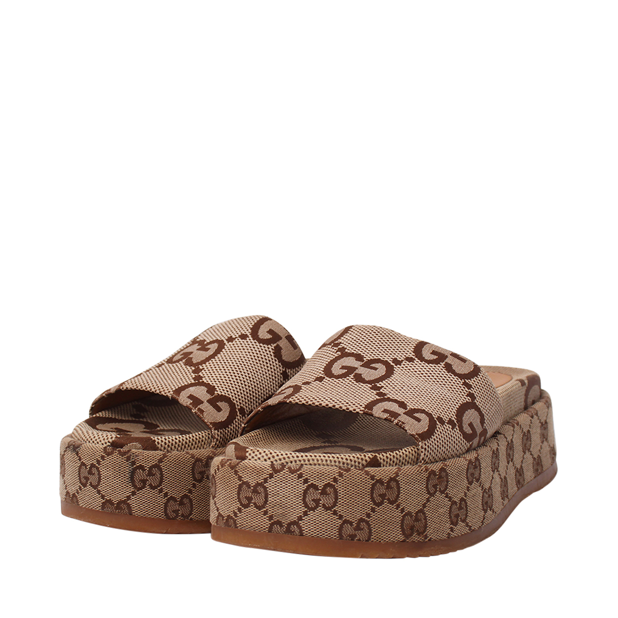 GUCCI Canvas GG Platform Slide Sandals Beige/Ebony | Luxity