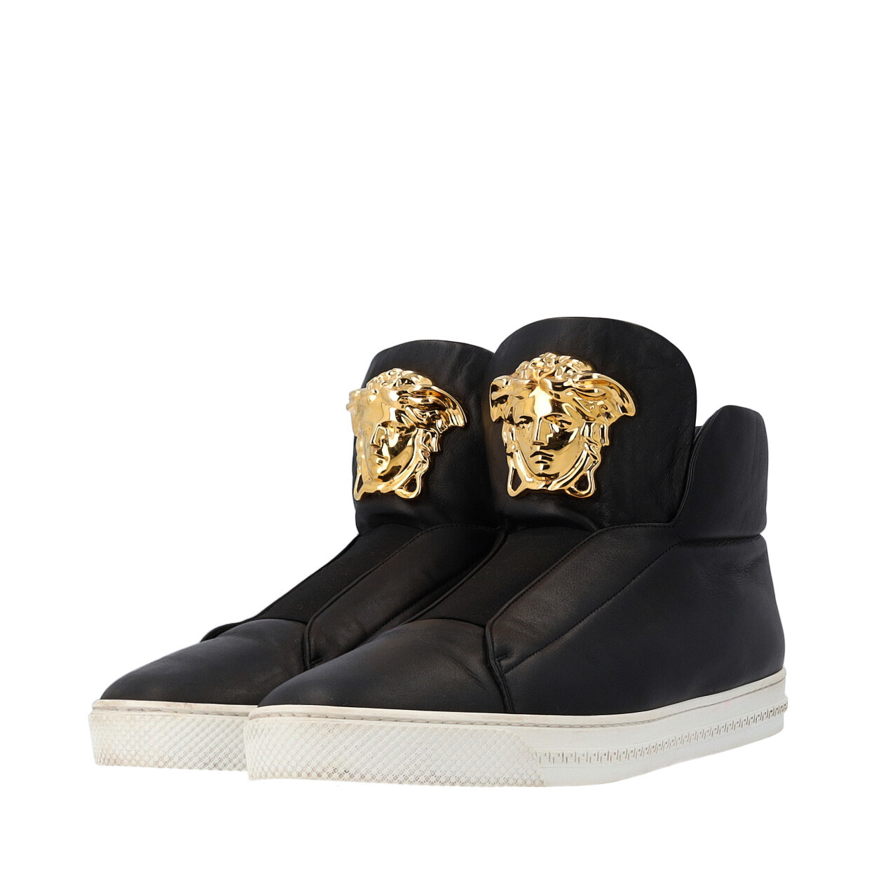 VERSACE Leather Palazzo High Top Sneakers Black | Luxity